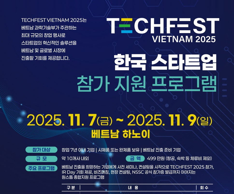 TECHFEST VIETNAM 2025 한국 스타트업 참가 지원 프로그램 모집 - 뉴스레터로 만나는 스타트업 투자 리포트 ‘스타트업레시피’